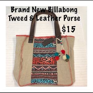 Billabong | Bags | Brand New Tweed And Leather Billabong Purse | Poshmark
